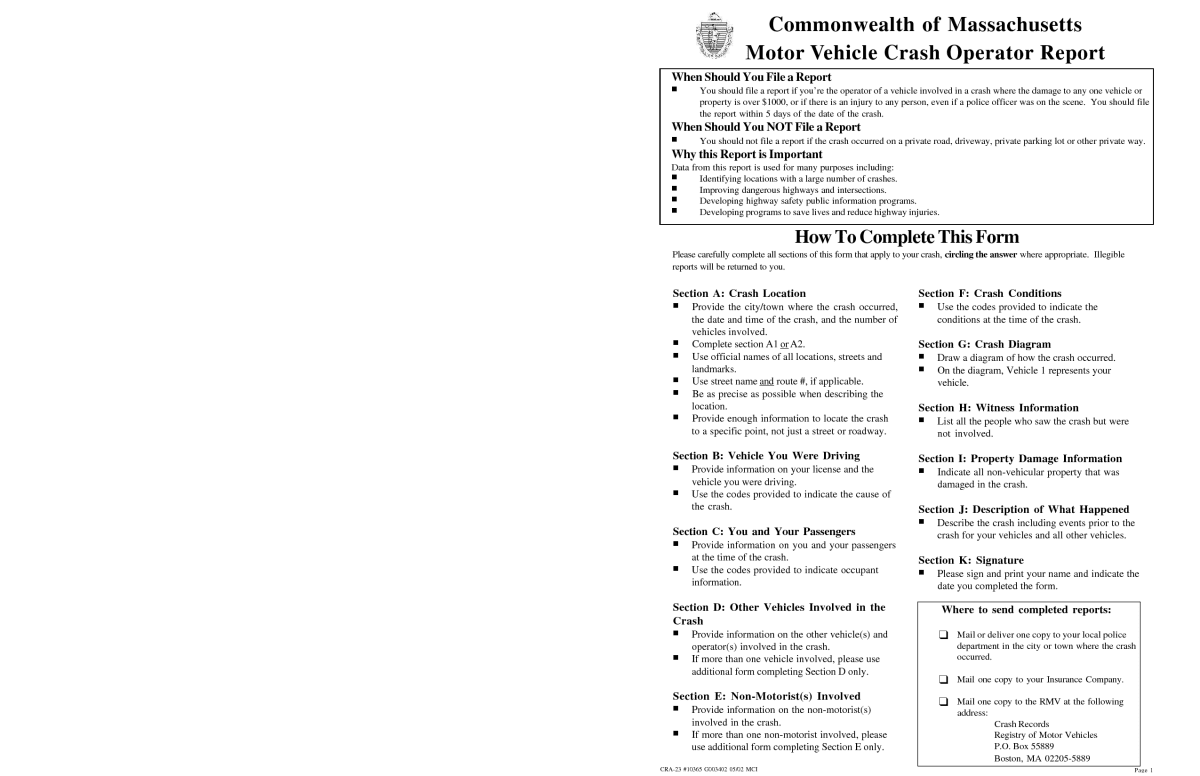 Motor Vehicle Crash Operator Report - Johnson and Rohan Insurance